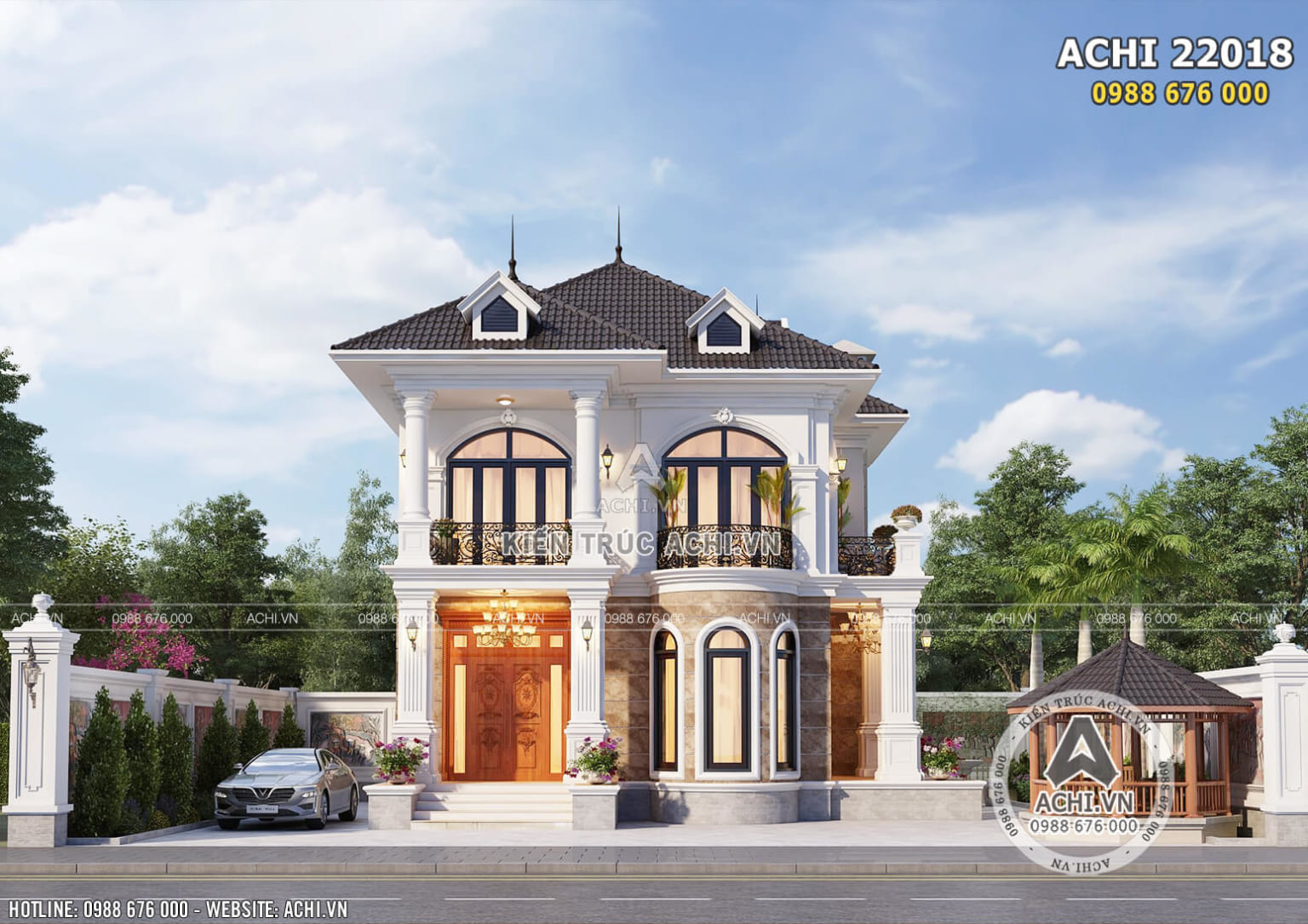 Mẫu nhà 2 tầng đẹp 100m2 3 phòng ngủ - ACHI 22018